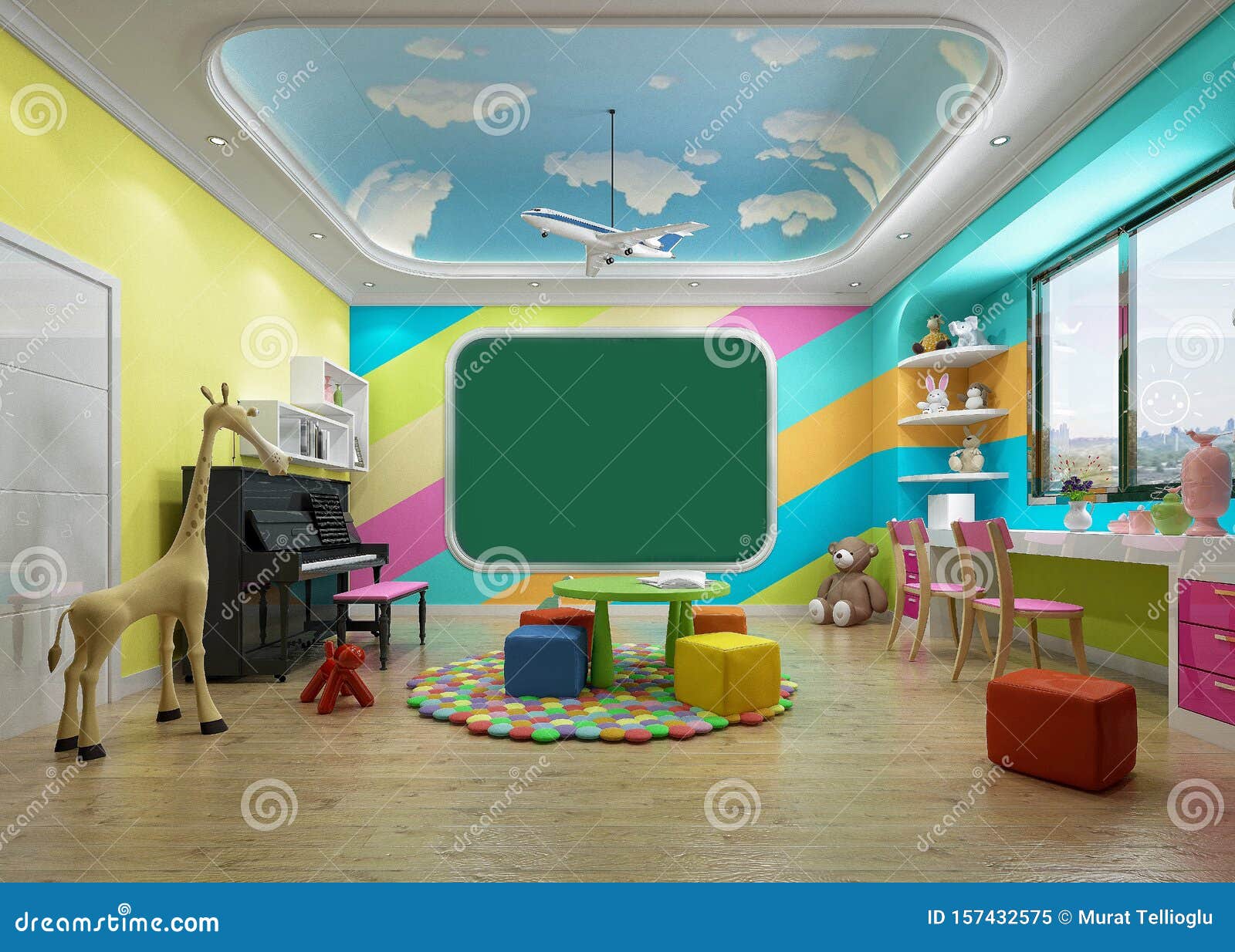 3d Render of Child School Room Stock Illustration - Illustration of ...
