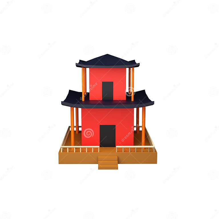 3D Render of Chinese Temple Element on White Stock Illustration ...