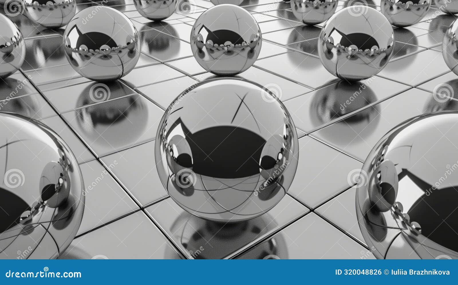 3d Render of Chrome Spheres on Shiny Reflective Floor Stock ...