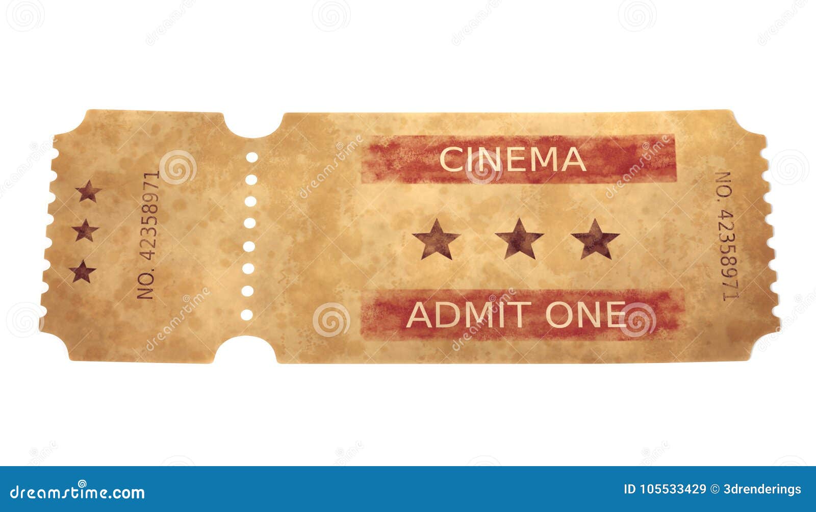3D Render of Cinema Ticket stock illustration. Illustration of star ...