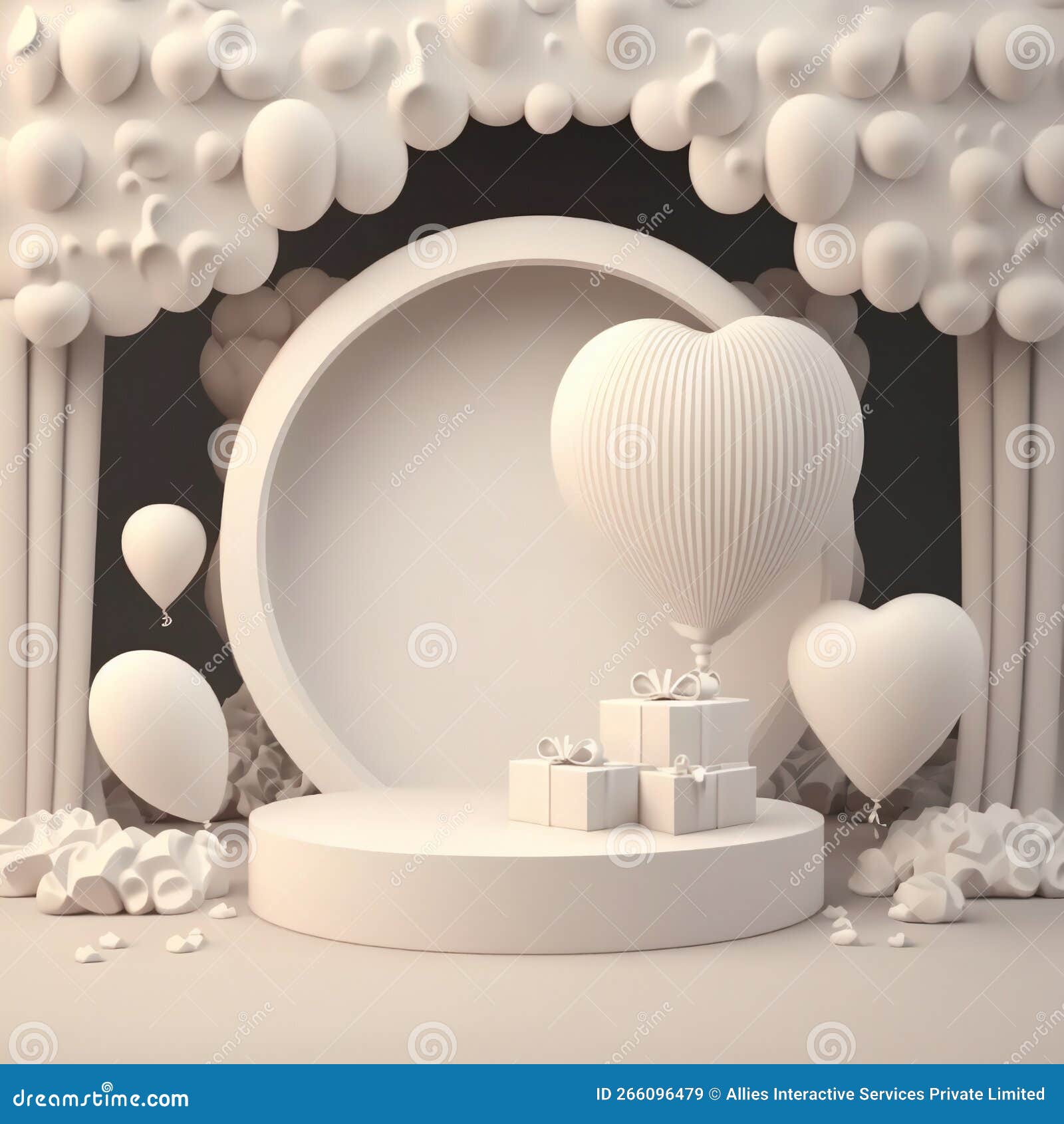 3D Render, Circular Frame with Gift Boxes on Podium Stock Illustration ...