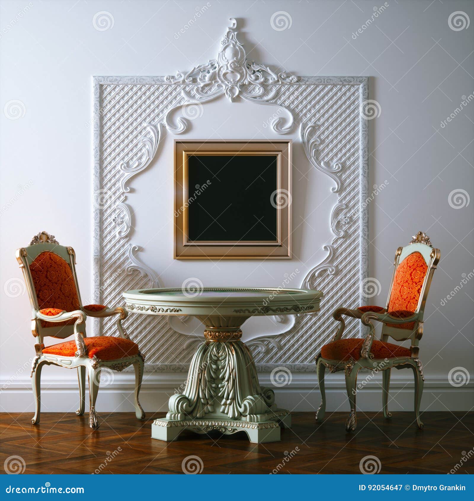 3d Render Classic Interior with Vintage Furniture Stock Illustration ...