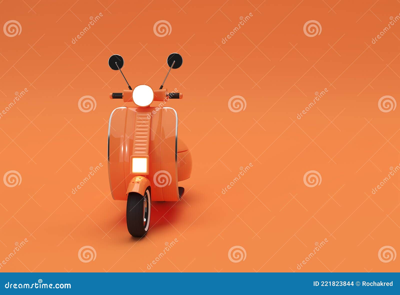 3D Render Classic Motor Scooter Front View on a Orange Background Stock ...