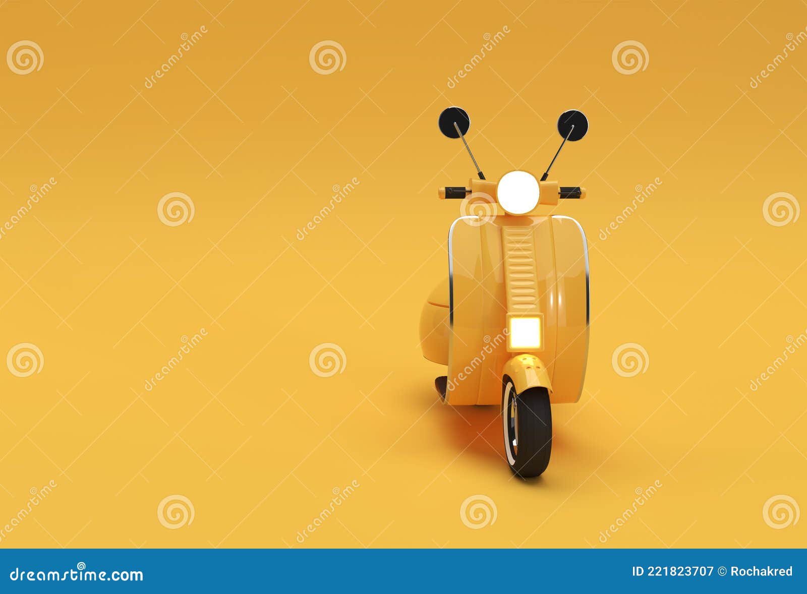 3D Render Classic Motor Scooter Front View on a Yellow Background Stock ...