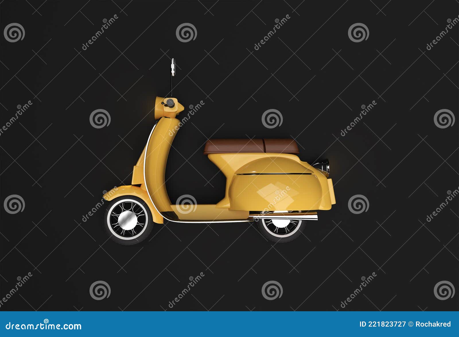 3D Render Classic Motor Scooter Side View on a Black Background Stock ...