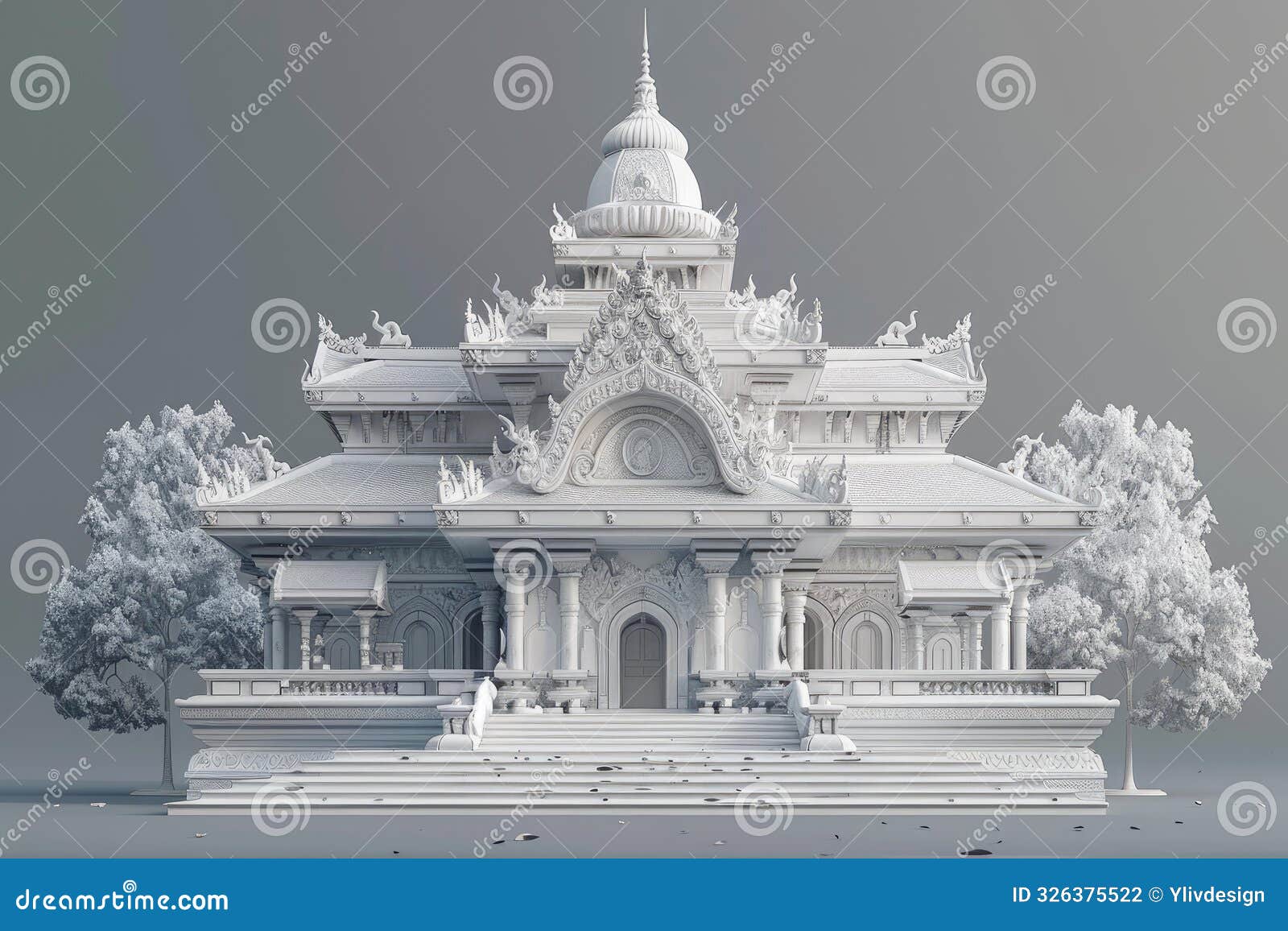 3d Render of a Classic Temple with Trees Stock Illustration ...