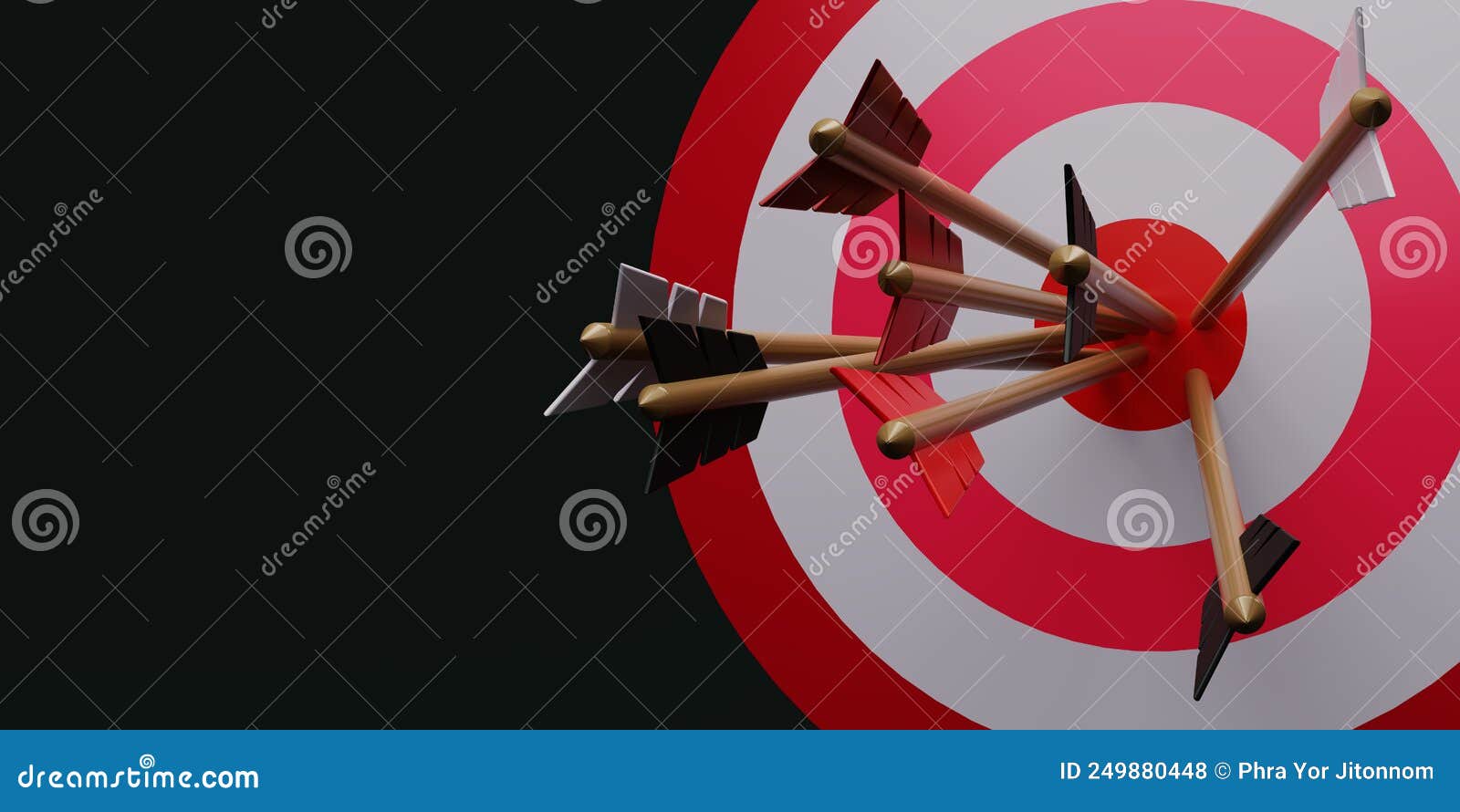 3D Render Close-up Of Arrows Hitting The Center Of The Target On A ... 3D Render Close-up Of Arrows Hitting The Center Of The Target On A ...