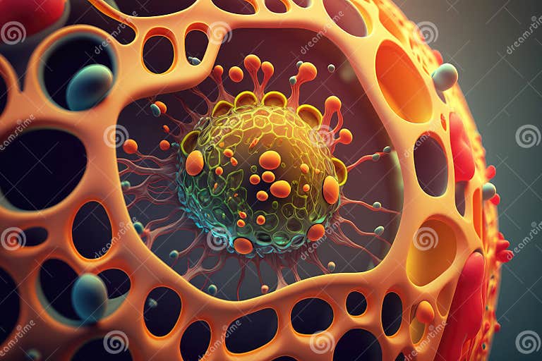 3d Render Close Up of a Cell Inside an Orange Structure, Illustration ...