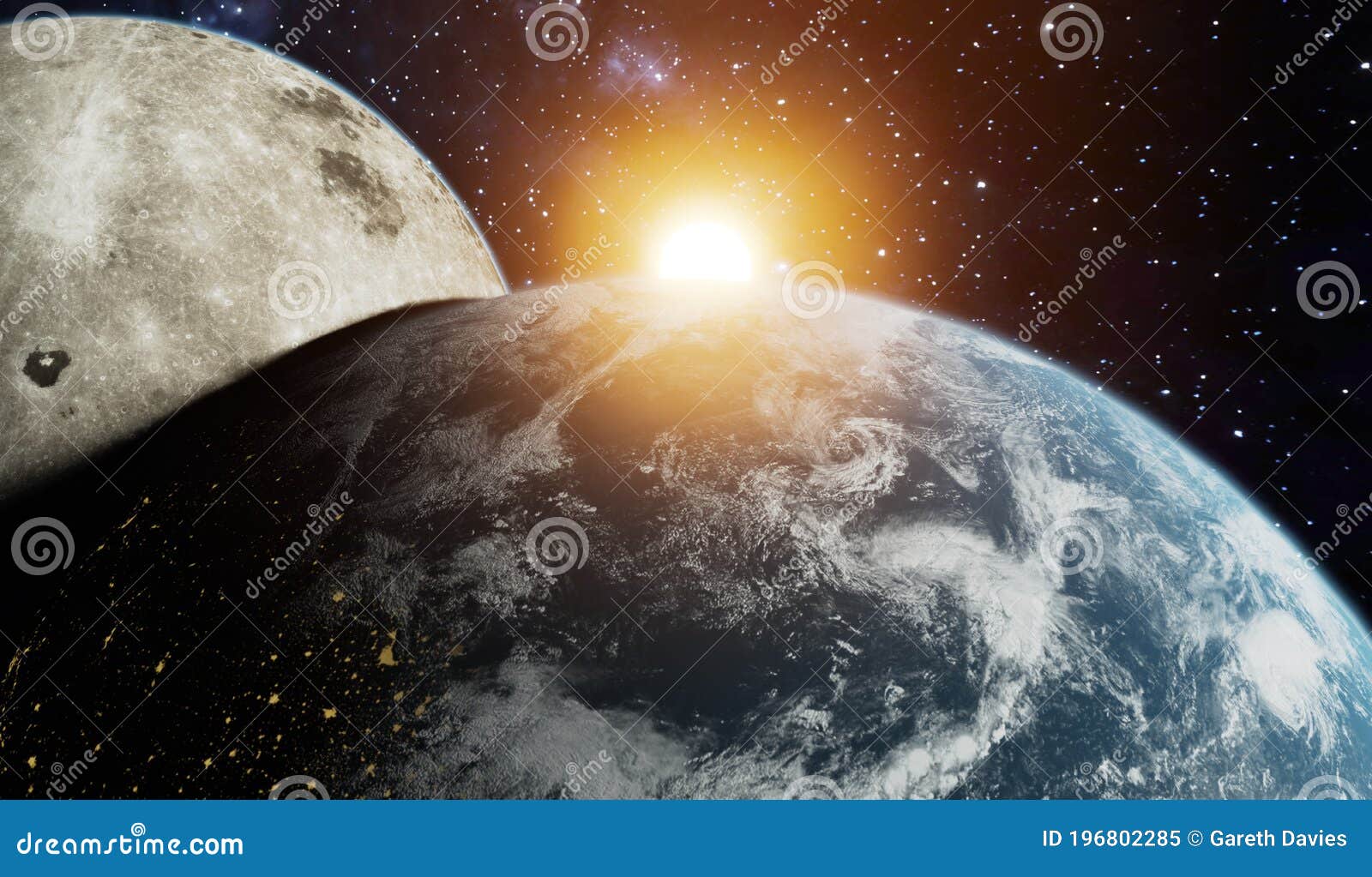 3D Render of Close Up of Earth with the Moon Closely Behind.Elements of ...