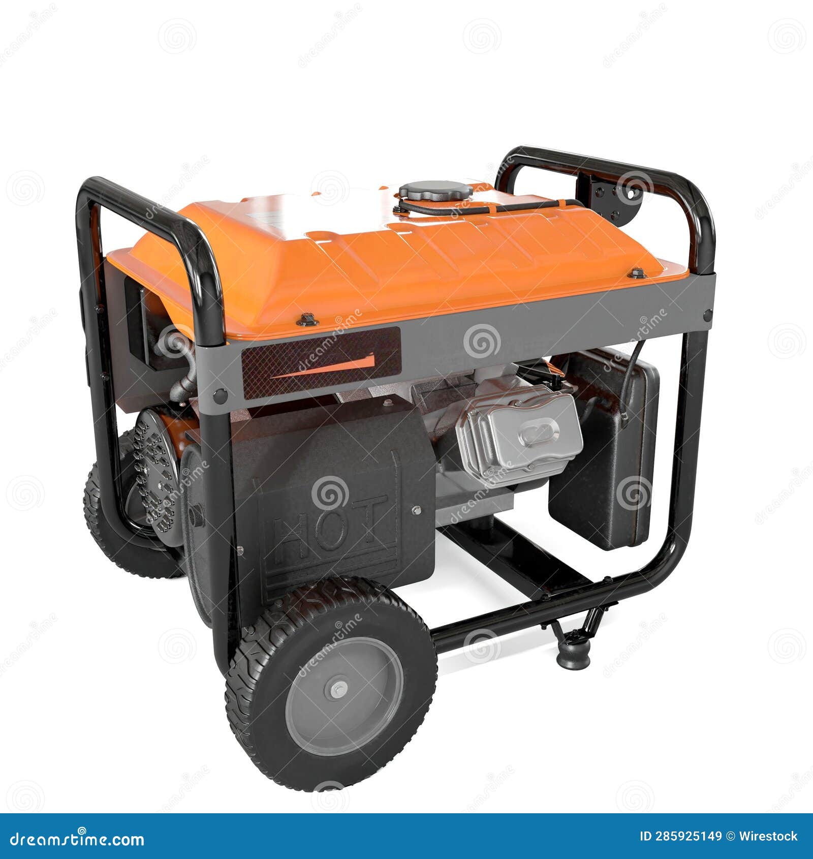 3D Render of a Close-up of an Orange Electric Generator on Wheels Stock ...
