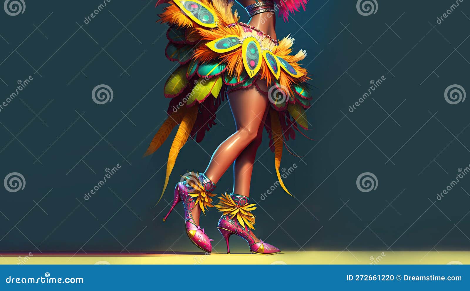 3D Render, Closeup of Female Samba Dancer Legs on Teal and Yellow Stock ...