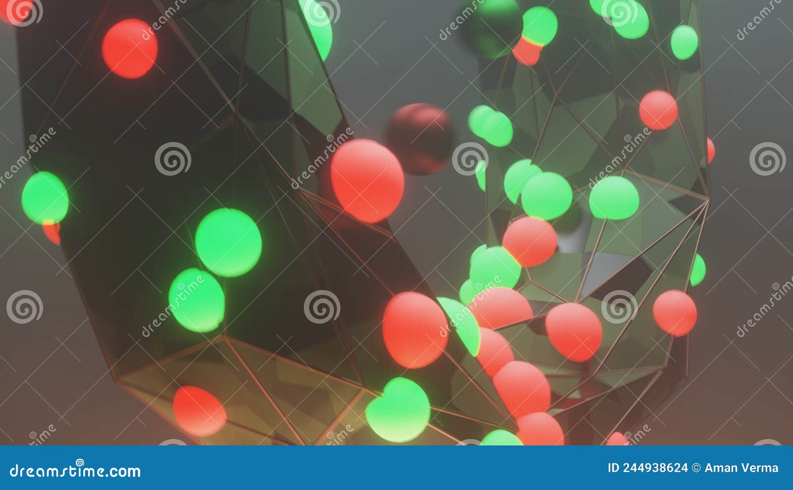 3D Render Closeup View of Abstract Sci-fi Shape Object with Green and ...