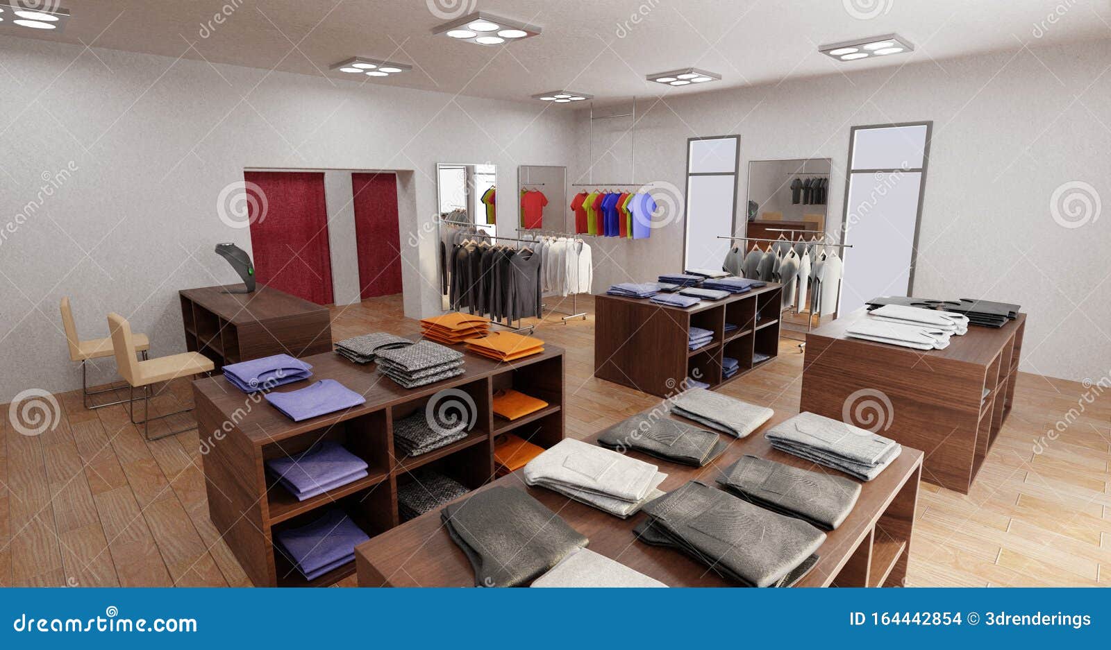 3d Render of Clothes Shop stock illustration. Illustration of showroom ...