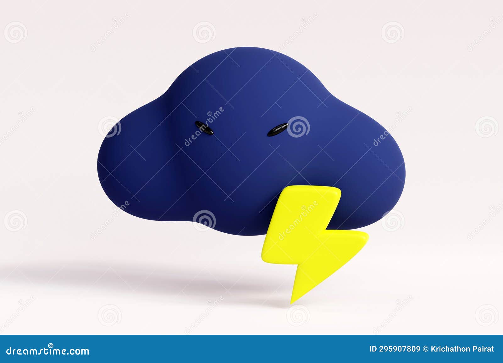 3D Render Cloud Icon with Thunder in Cute Style on Yellow Background ...