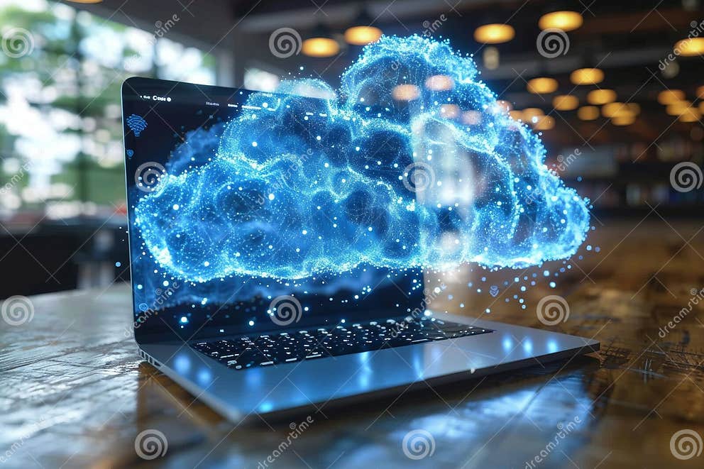 An 3D Render of Cloud with Multiple Devices Connected To it, Glowing ...