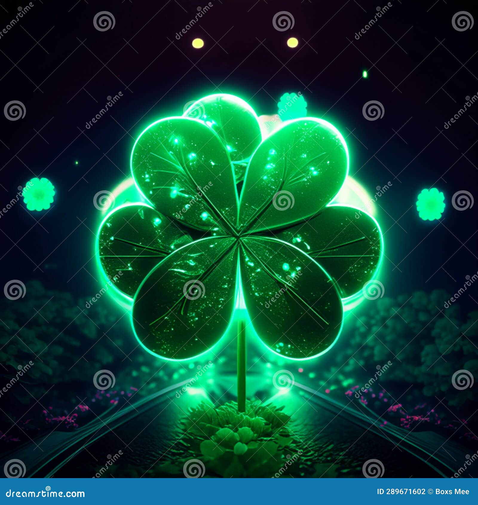 3d Render of a Clover on a Background of Green Lights AI Generated ...