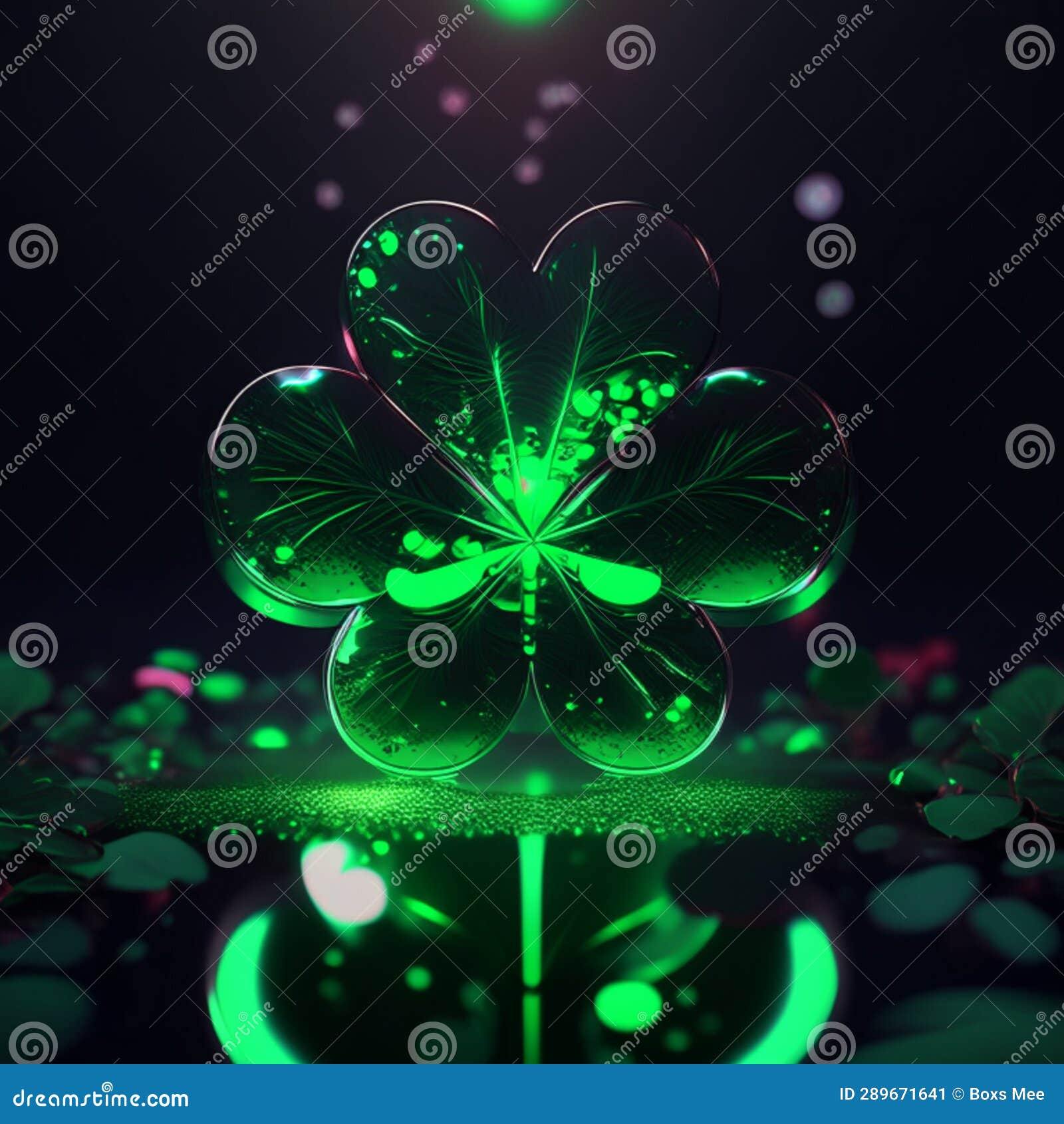 3d Render of a Clover on a Black Background with Green Lights ...