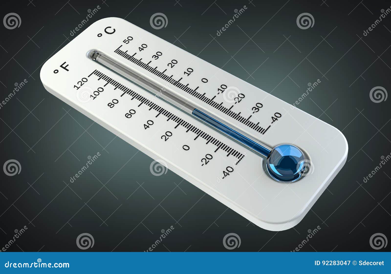3D Render Cold White Thermometer Indicating Low Temperature Stock ...