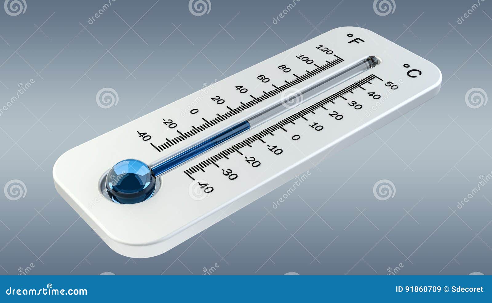 3D Render Cold White Thermometer Indicating Low Temperature Stock ...