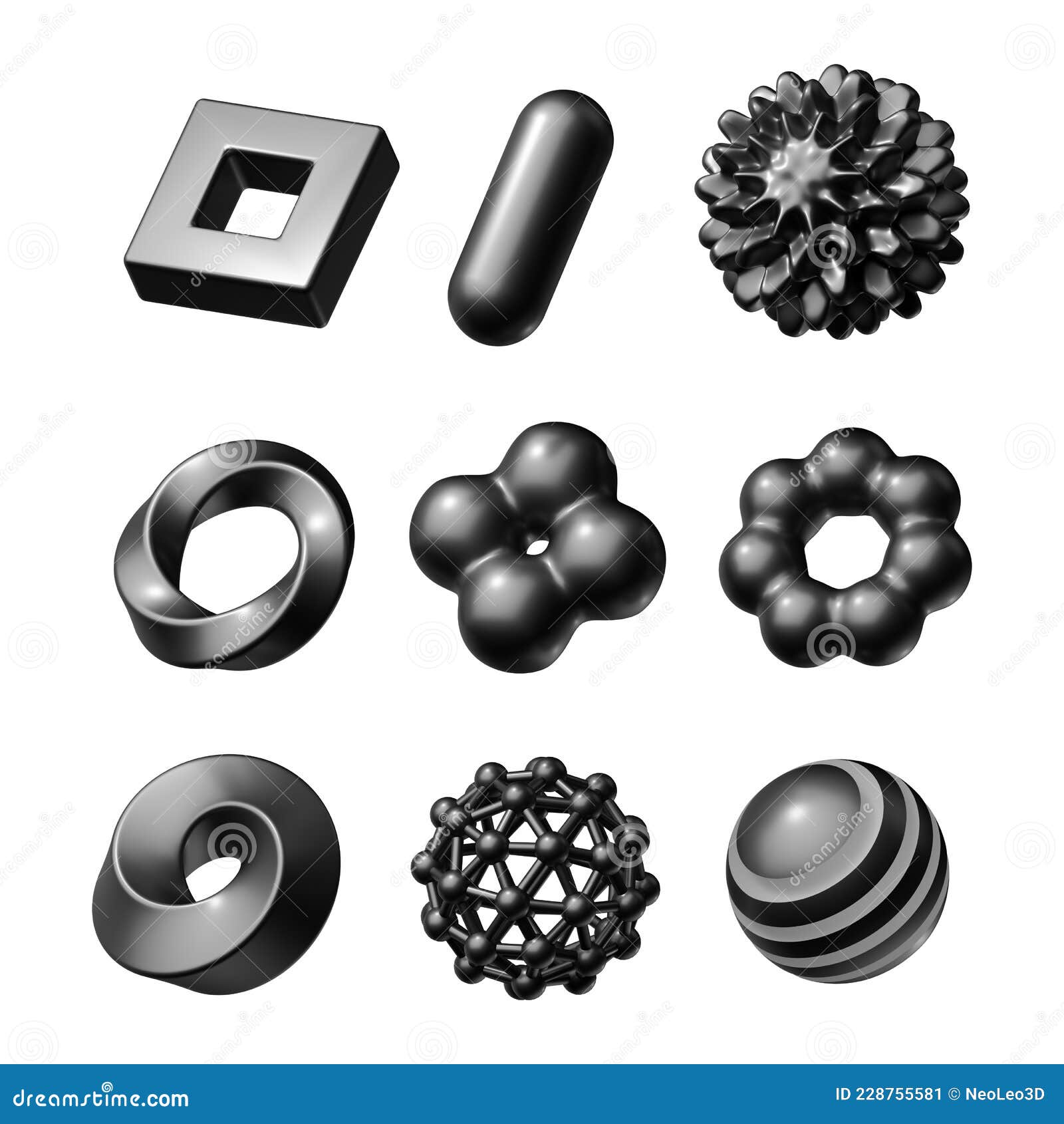3d Render. Collection of Assorted Geometric Shapes. Set of Different ...