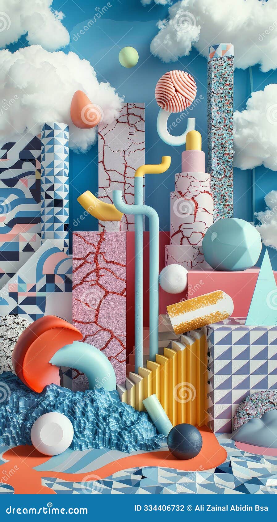 Abstract 3D Composition with Geometric Shapes.Three-Dimensional Harmony Stock Illustration ...