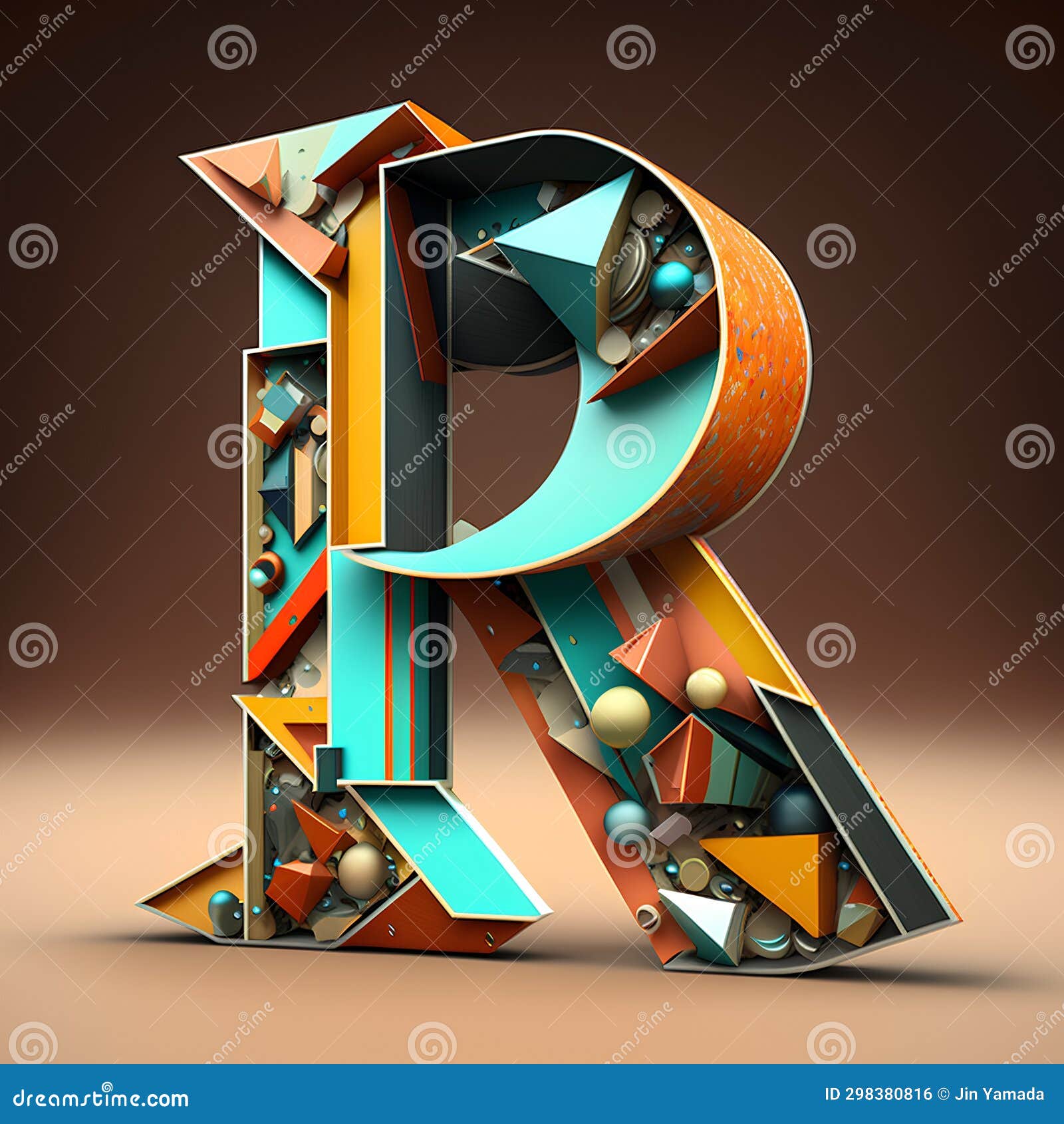 3d Render of Colorful Alphabet Letter R in Low Poly Style on Brown ...