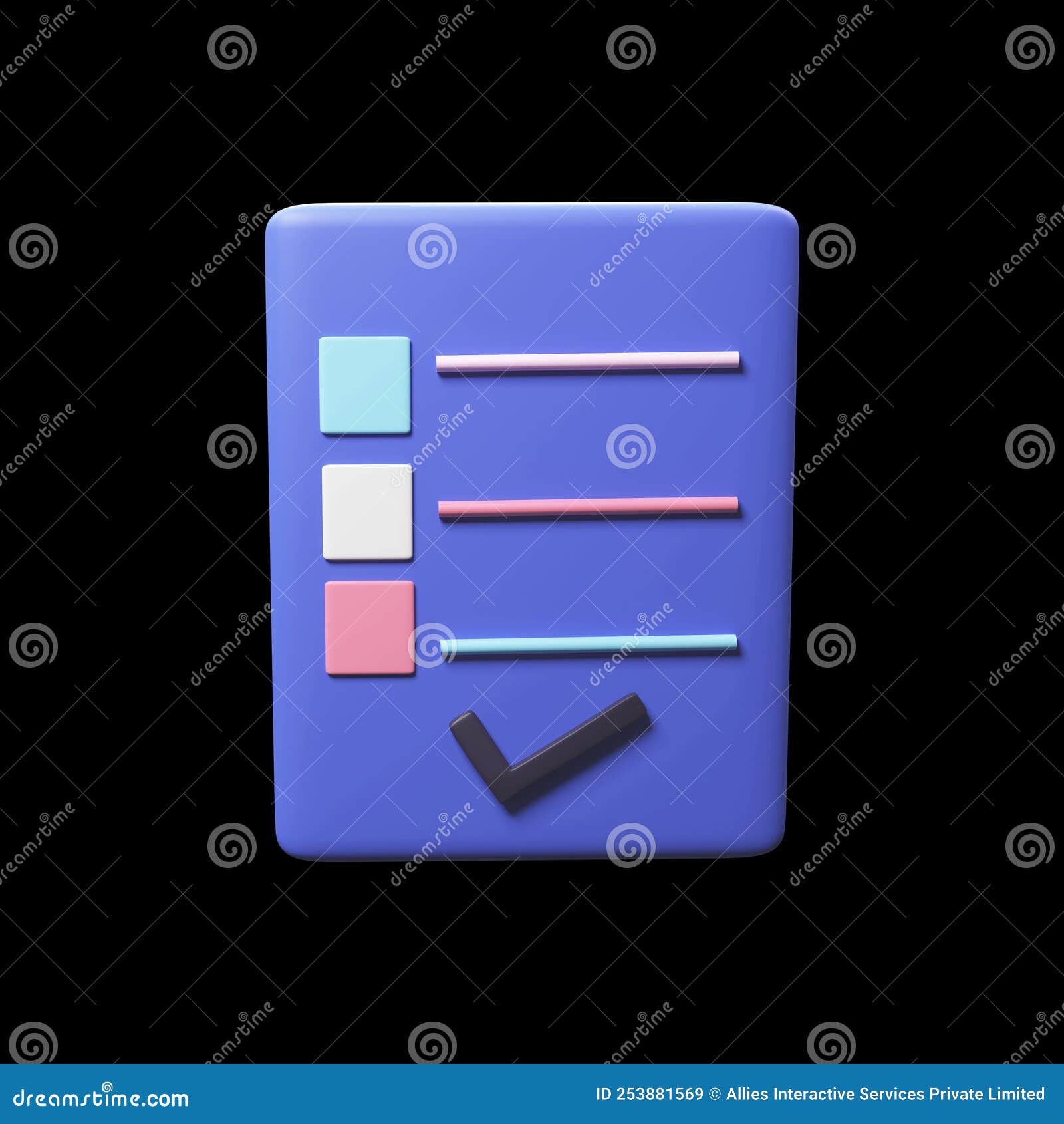 3D Render of Colorful Check List on Black Stock Illustration ...