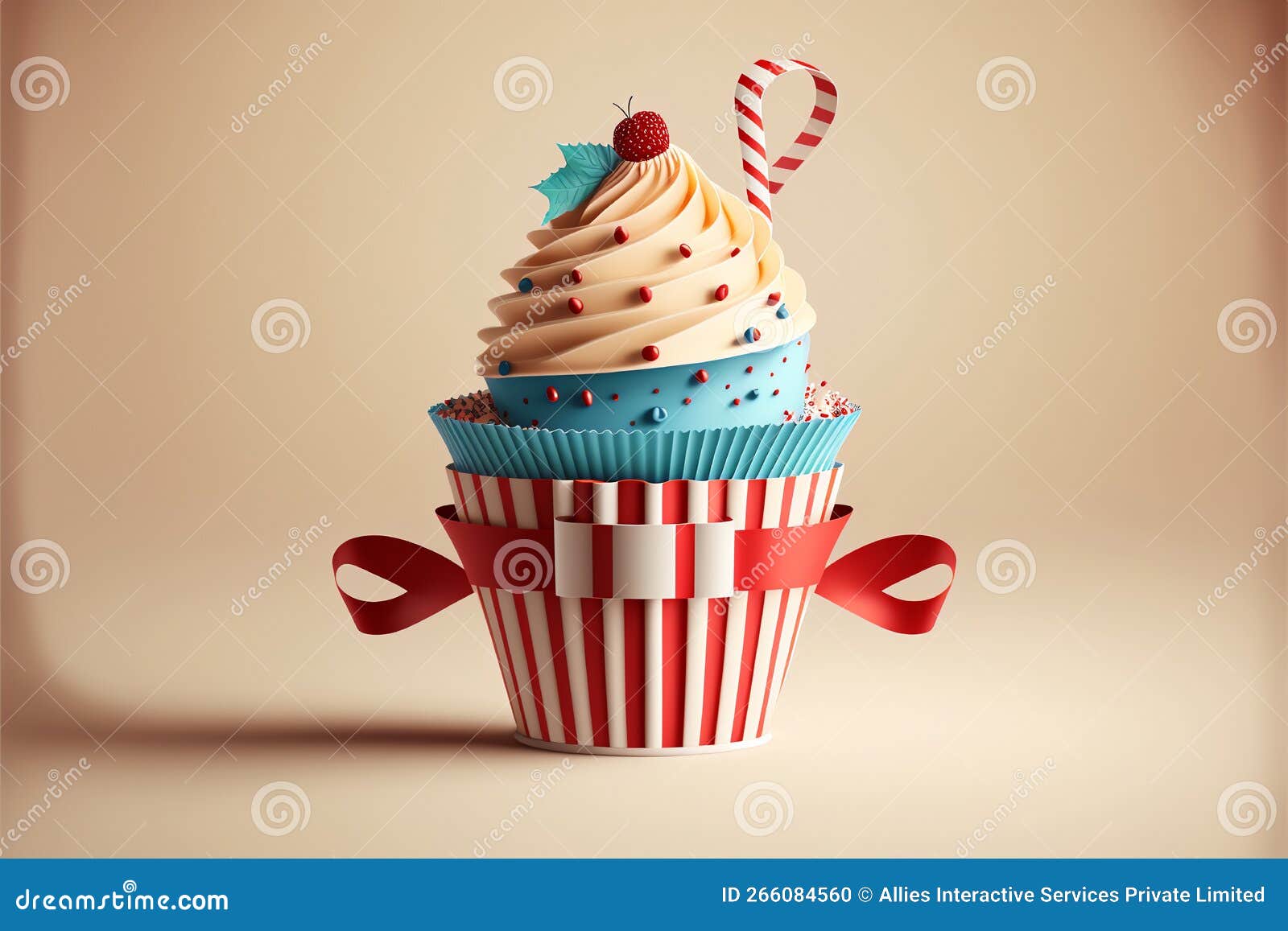 3D Render, Colorful Cupcake Wrapped with Red Stock Illustration ...