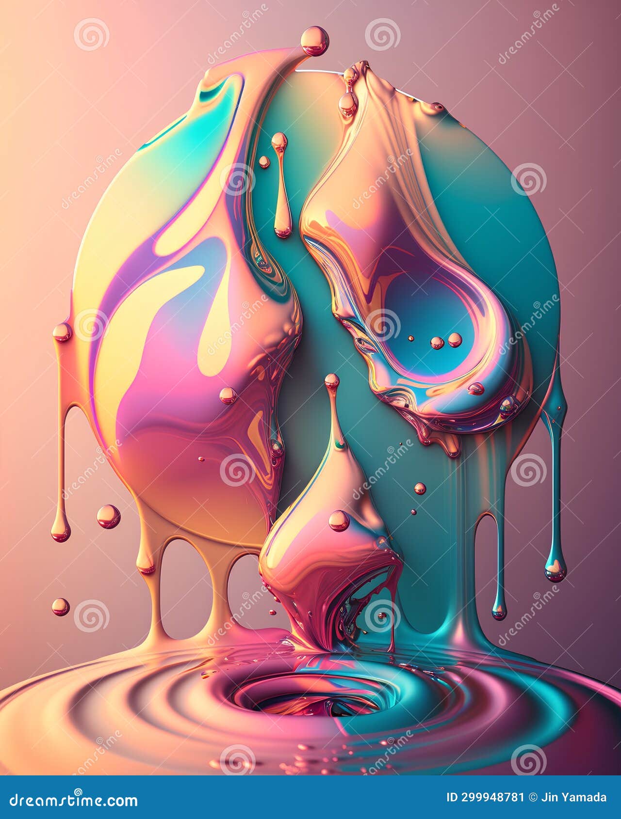 3d Render of Colorful Liquid Splash with Drops and Ripples. Stock ...