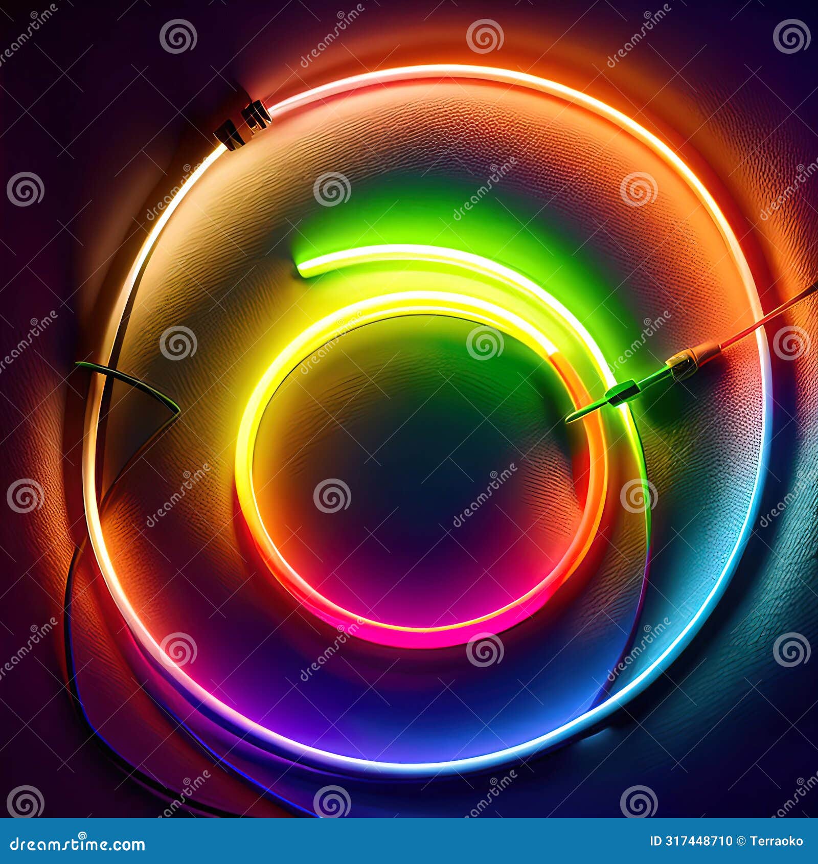 3d Render, Colorful Neon Ring Glowing Inside a Thundercloud on a Dark ...