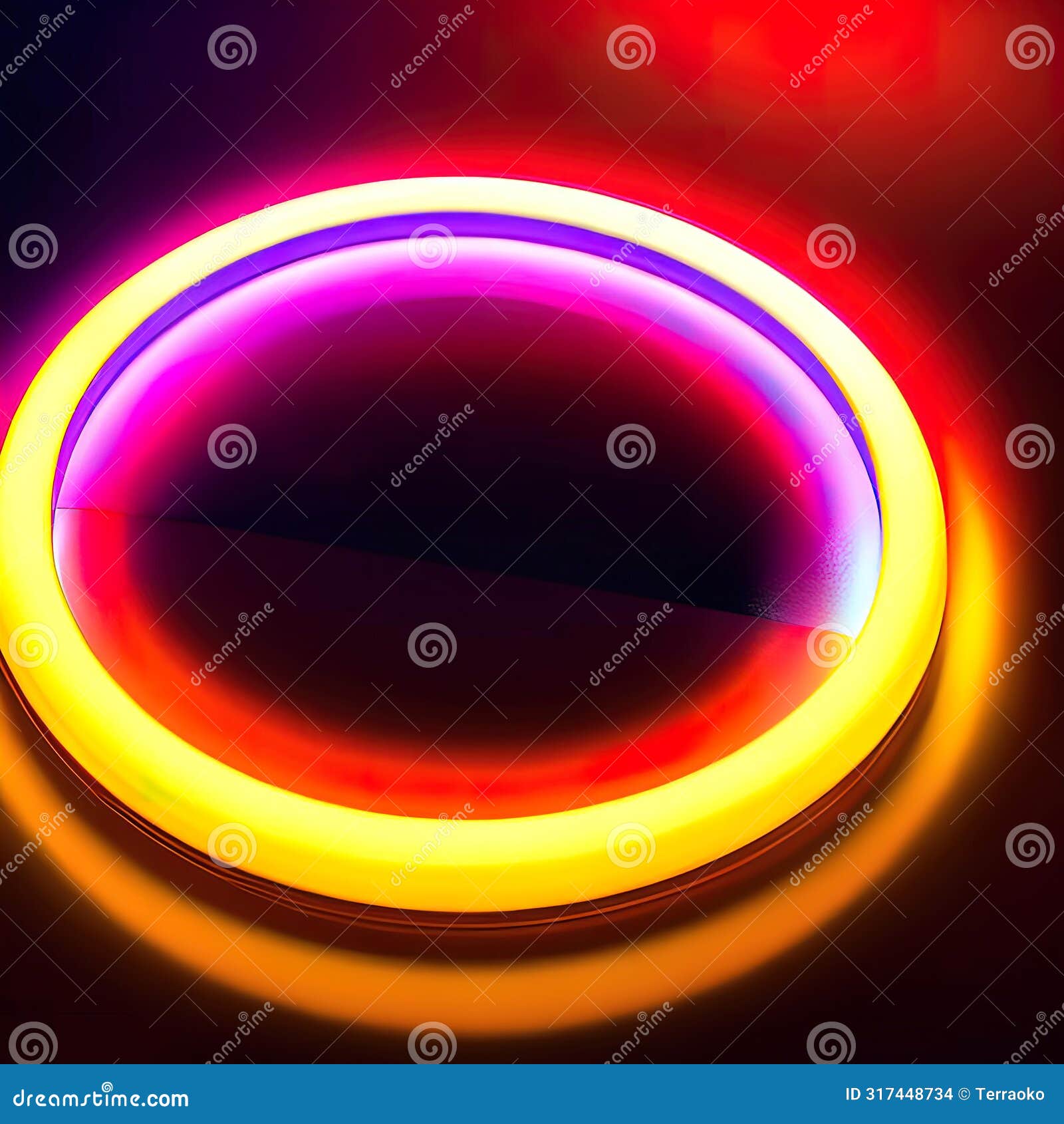 3d Render, Colorful Neon Ring Glowing Inside a Thundercloud on a Dark ...