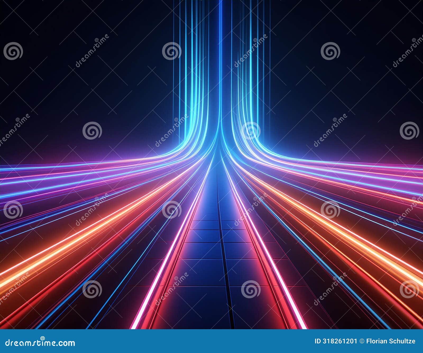 3D Render, Colorful Speed Neon Light Trail on Dark Background, Abstract ...