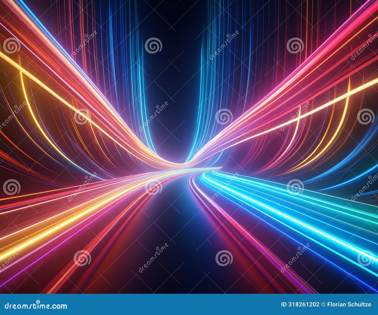 3D Render, Colorful Speed Neon Light Trail on Dark Background, Abstract ...