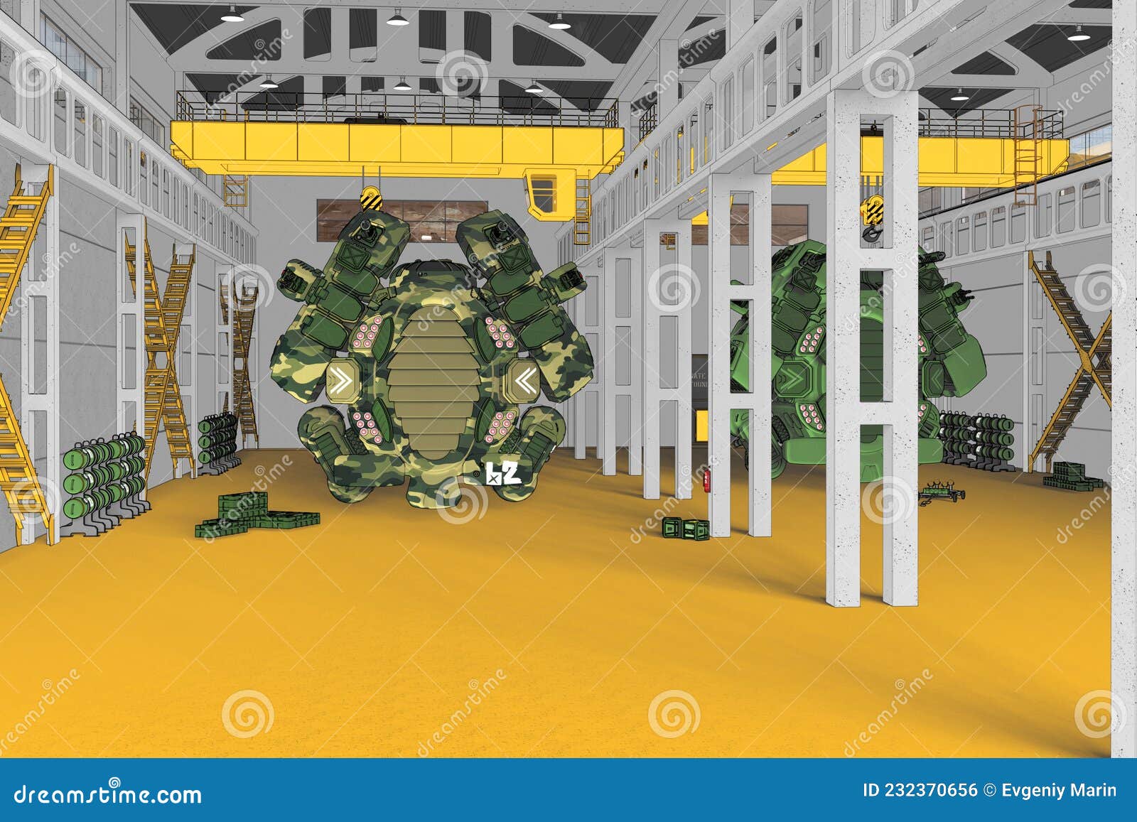 Combat Attack Aircraft Maintenance Hangar Sci-fi Stock Illustration ...