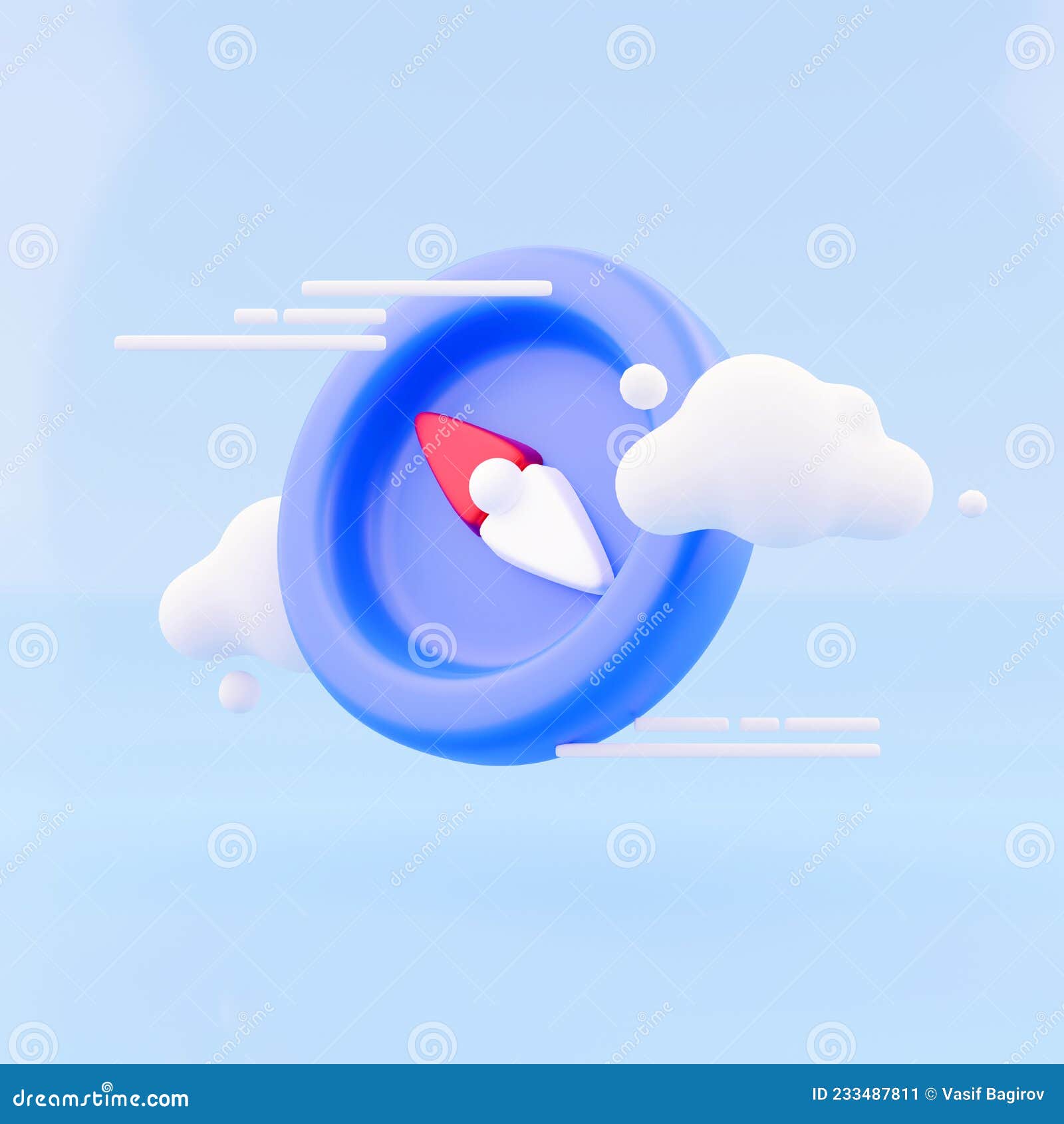 3D Render of a Compass with Cloud Isolated on Blue Background. 3d ...