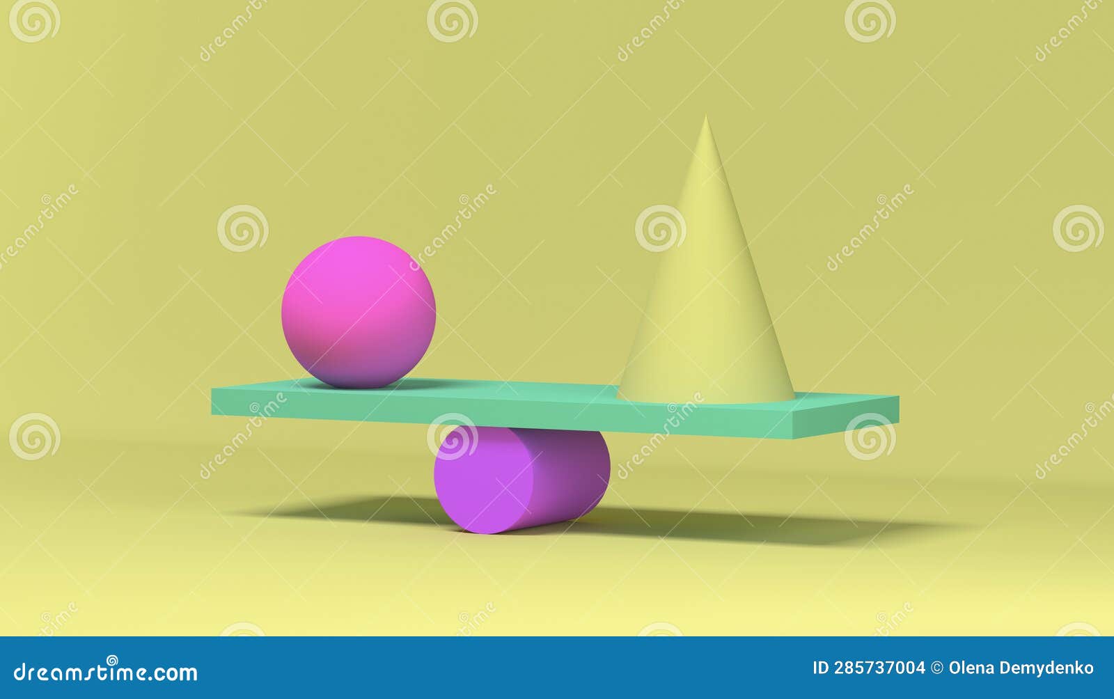 3D Render Composition Balancing Balanced Geometric Shapes on a Yellow ...
