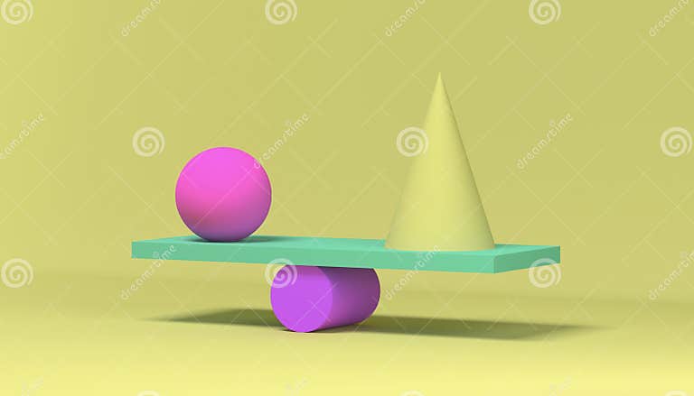 3D Render Composition Balancing Balanced Geometric Shapes on a Yellow ...