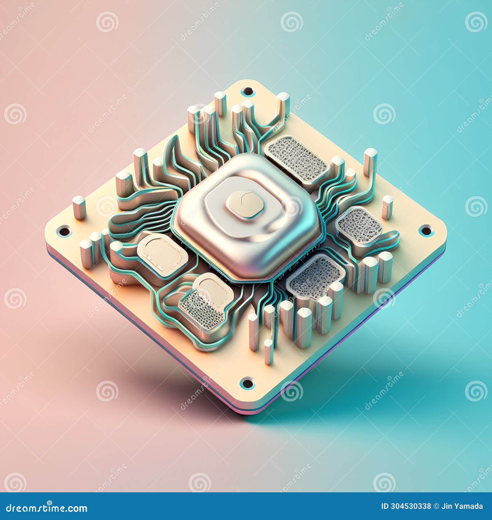 3d Render of Computer Chip with Processor on Blue and Pink Background ...