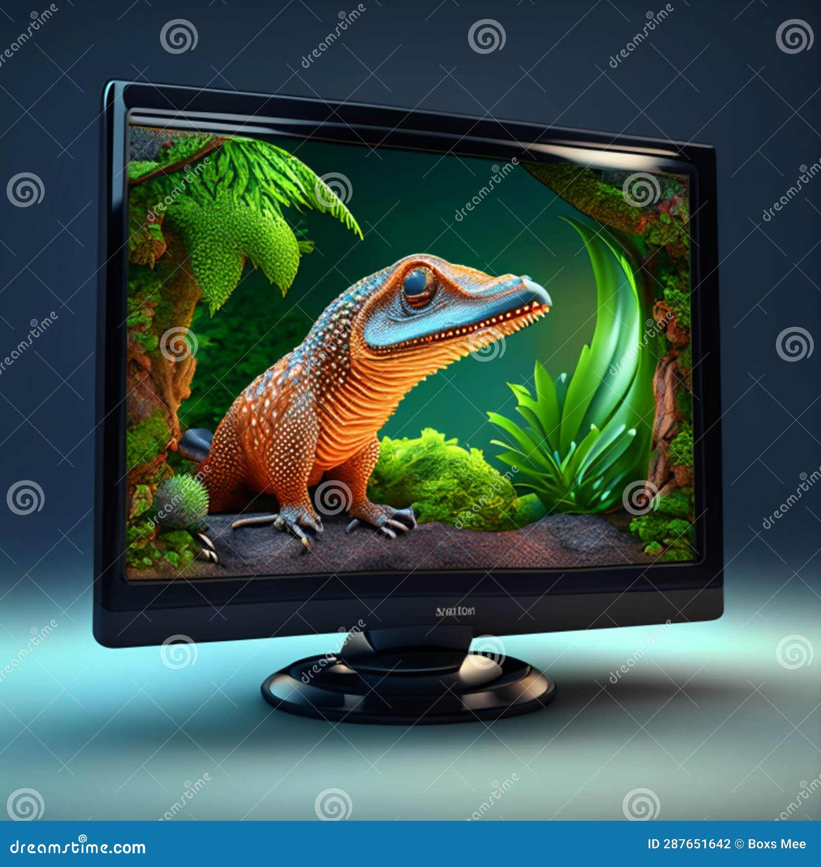 3d Render of a Computer Monitor with a Lizard on the Screen Generative ...