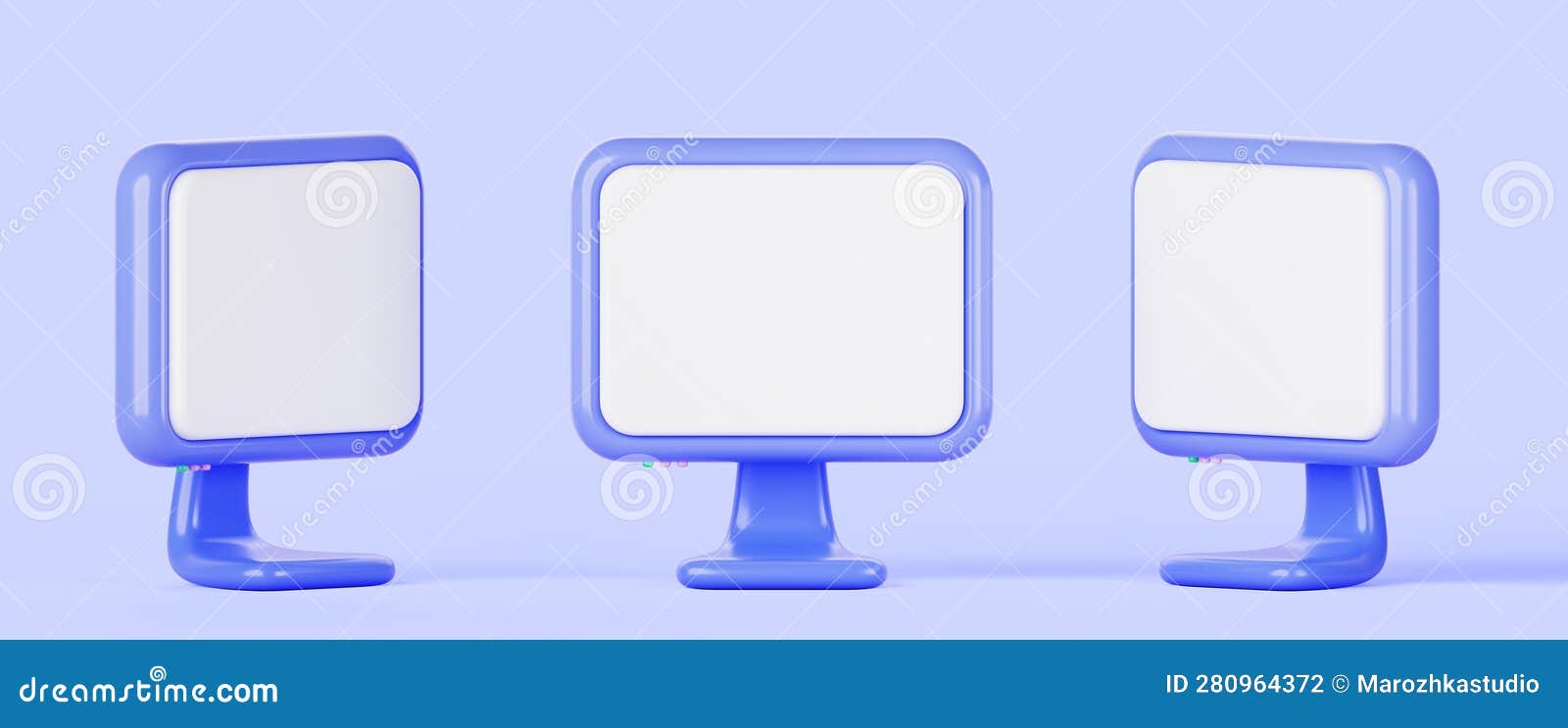 3d Render Computer Monitors Front and Side View. Mockup Desktop Pc with ...