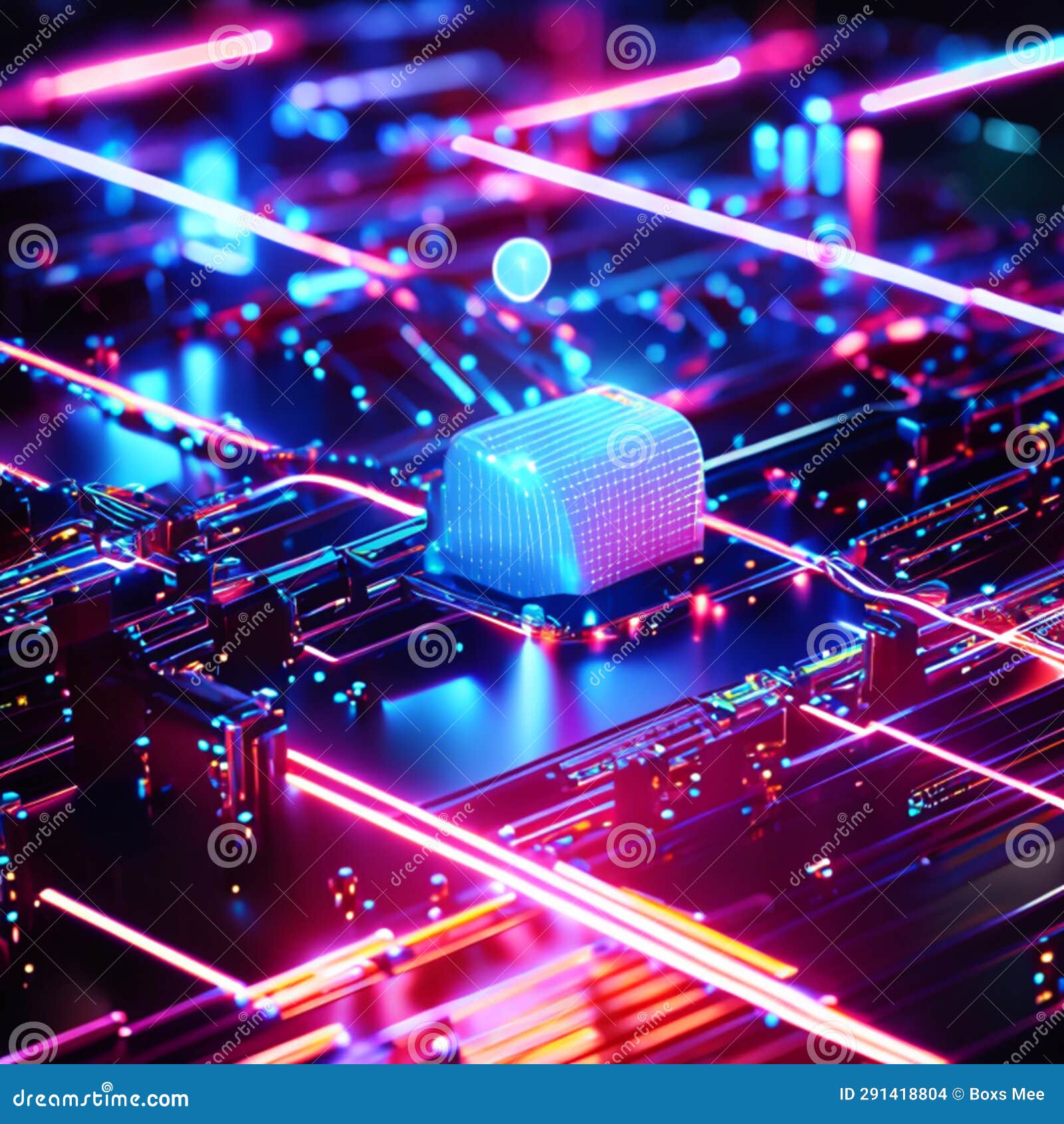 3d Render of a Computer Processor with Blue and Red Neon Lights ...