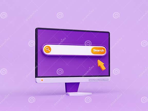 3d Render Computer Search Bar, Pointer on Desktop Stock Illustration ...