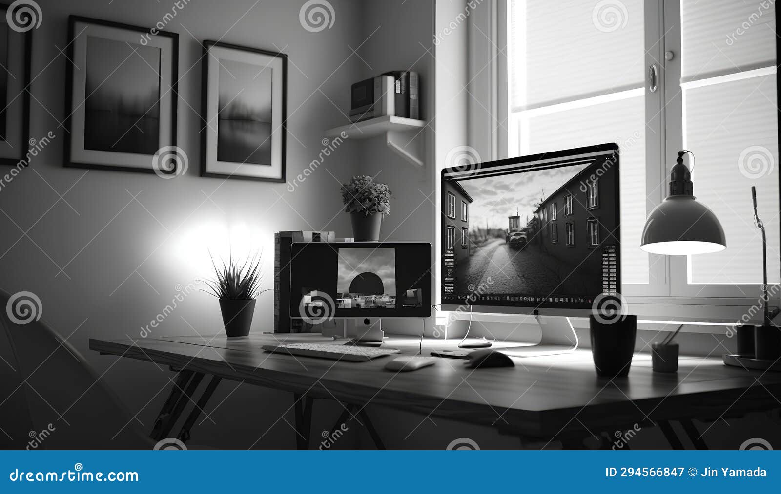 3d Render of Computer Work Space with Black Screen and Graphic Tablet ...