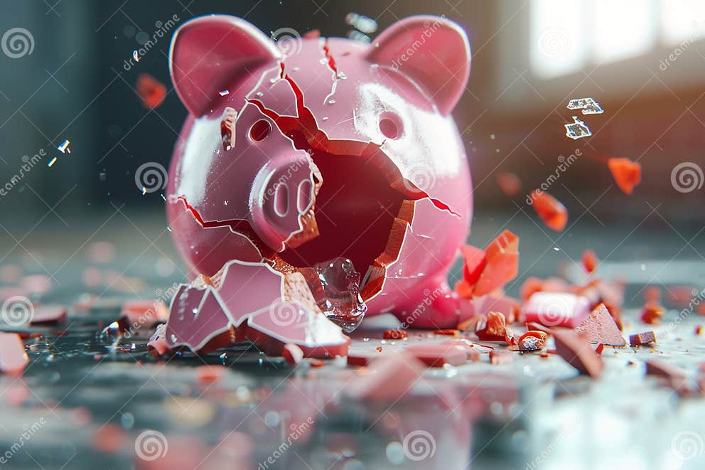 3D Render of a Conceptual Visualization of a Broken Piggy Bank Stock ...