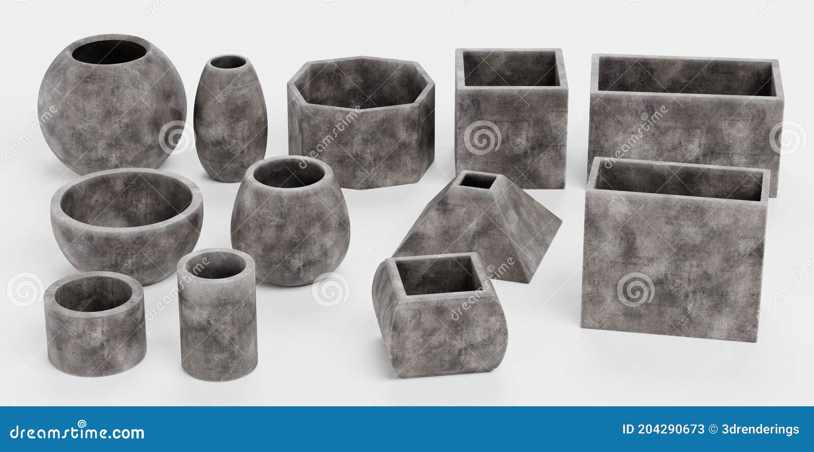 3D Render of Concrete Pots stock illustration. Illustration of design ...