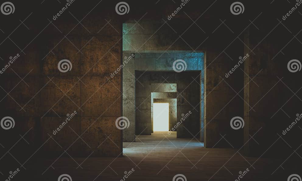 Concrete Structures, Dark Material and Light in the Background Stock ...