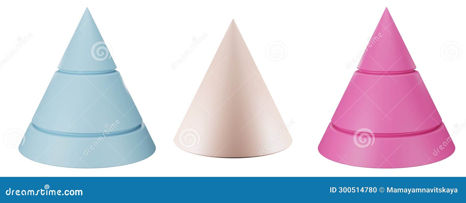 3D Render Cone Object Illustration Set, Abstract Geometric Clipart ...