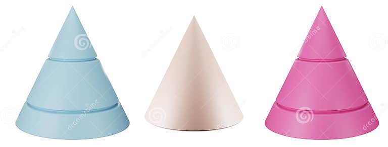 3D Render Cone Object Illustration Set, Abstract Geometric Clipart ...