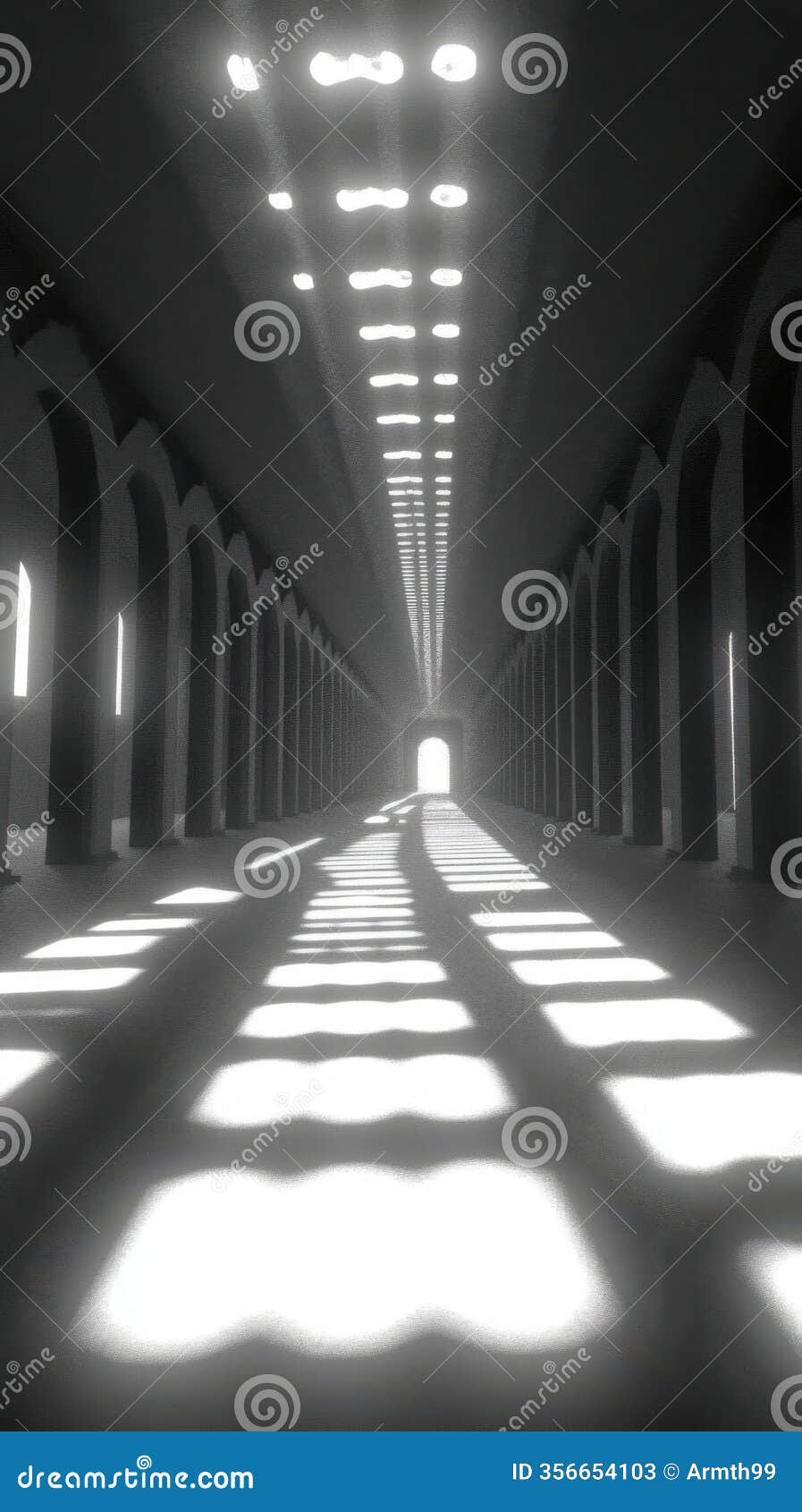 3d Render of a Corridor with Light and Shadow in Black and White Stock ...