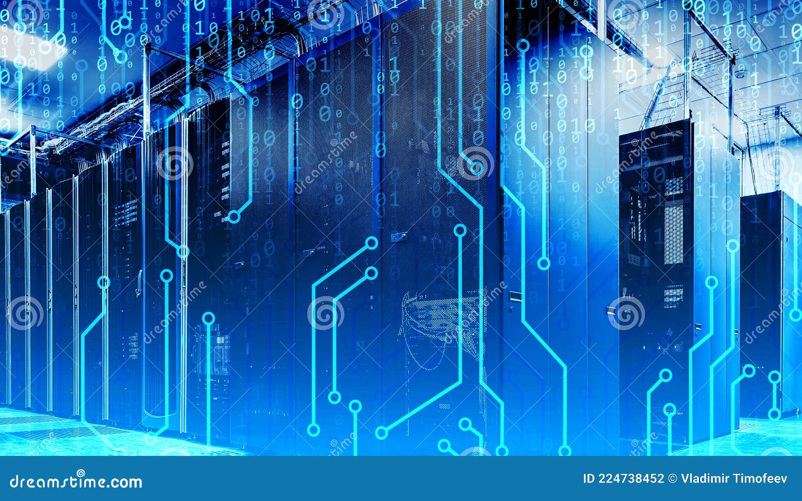 3D Render Corridor in Working Data Center Full of Rack Servers and ...